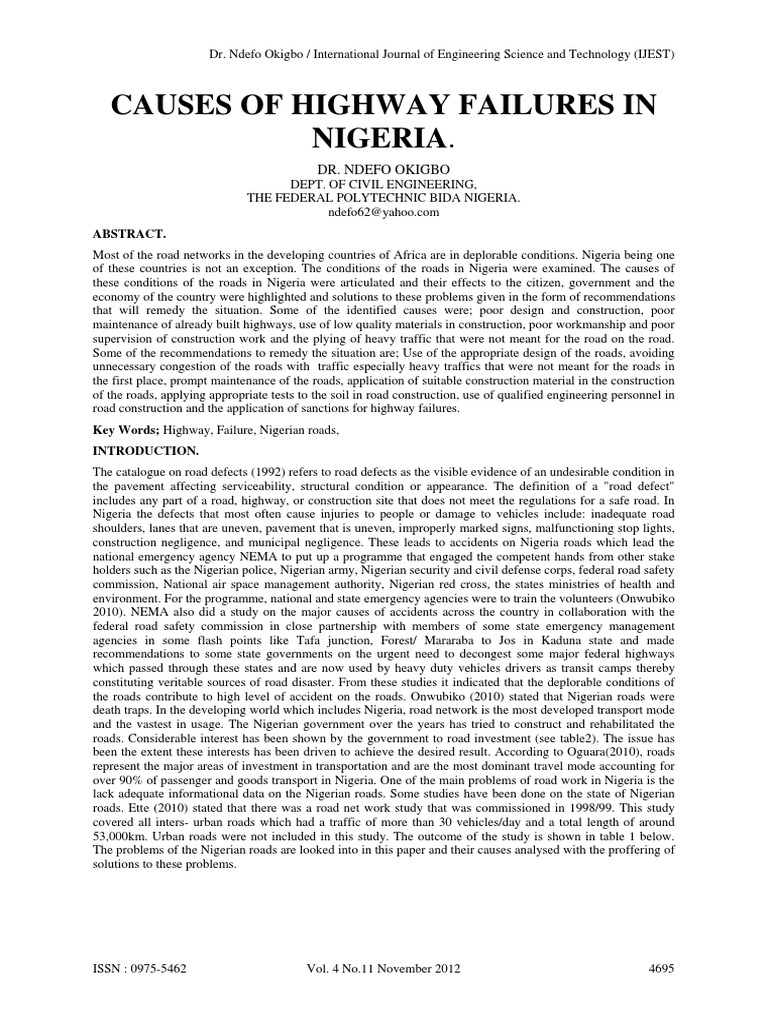 CAUSES of HIGHWAY Failures in Nigeria | PDF | Road | Nigeria