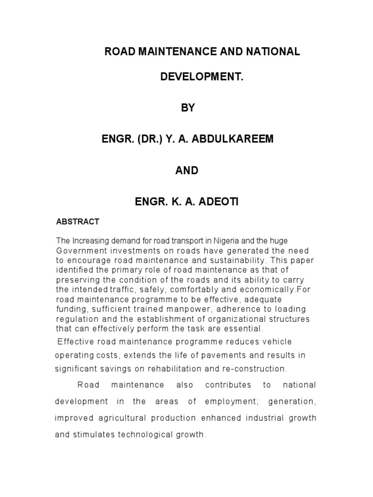 Road Maintenance and National Development | PDF | Road | Road Surface