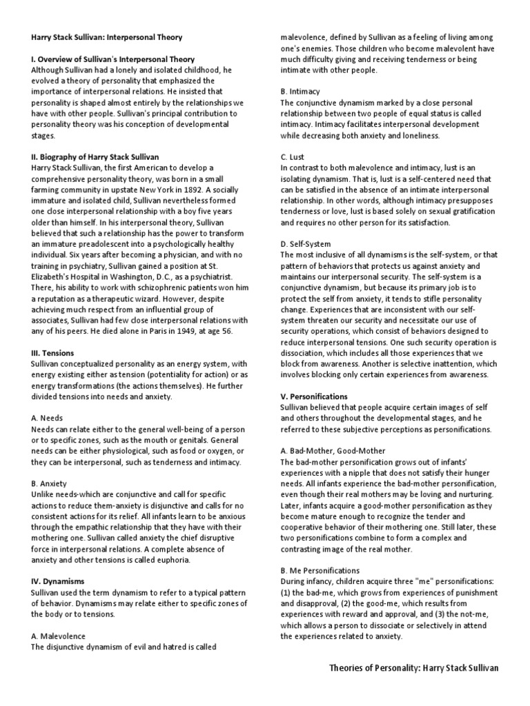 8 - Sullivan - Interpersonal Theory | PDF | Interpersonal Relationships ...