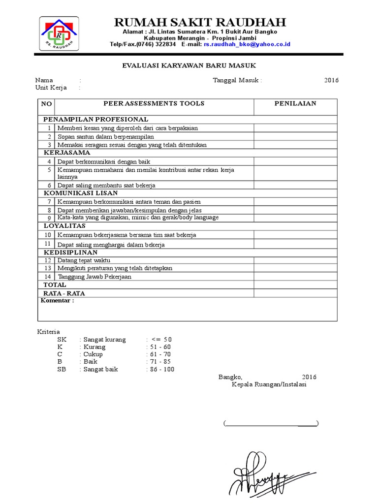 Form Evaluasi Karyawan Baru | PDF