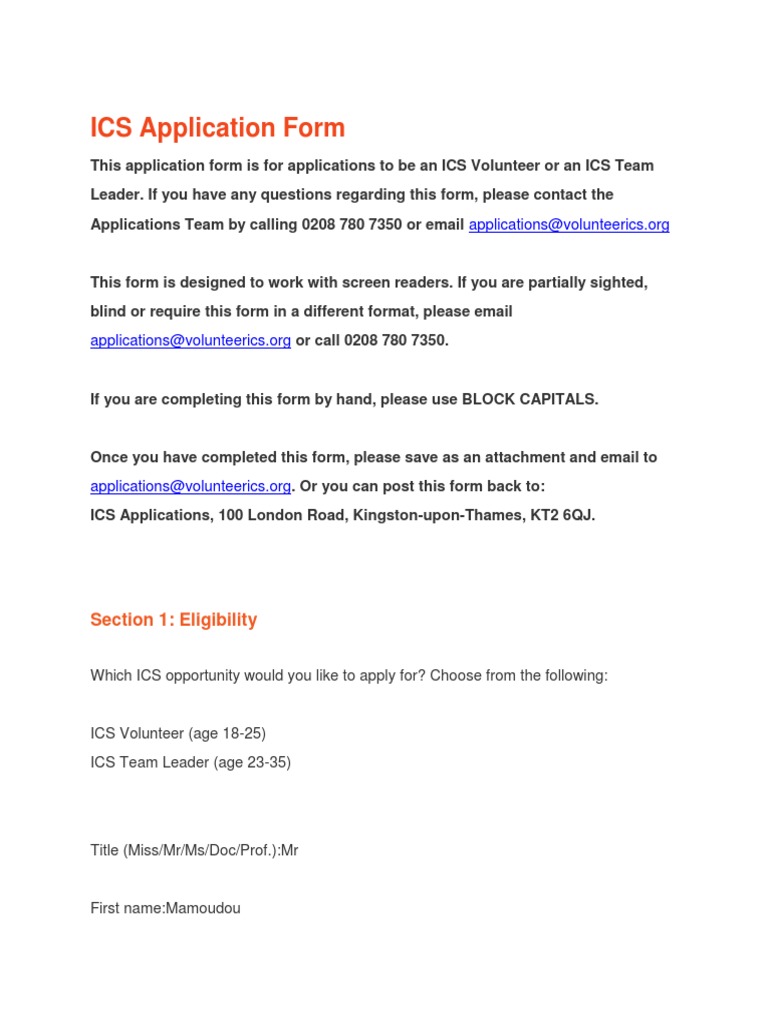 ICS Application Form | PDF | Race And Ethnicity In The United States Census