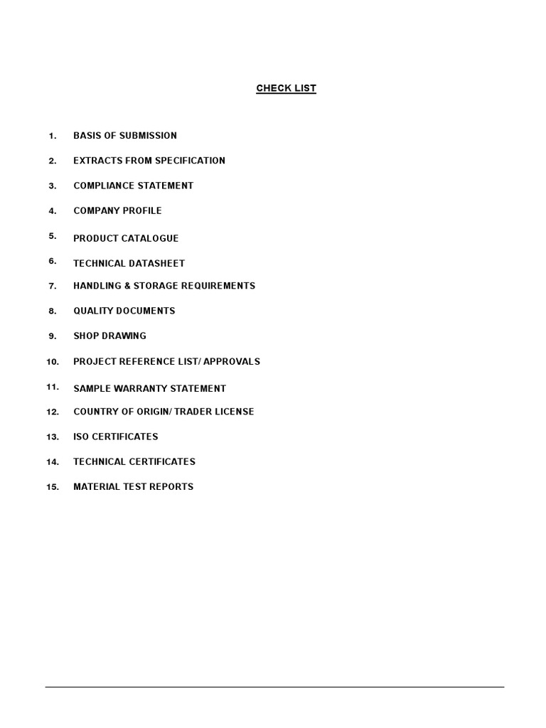 Material Submittal - Checklist PDF | PDF | Business