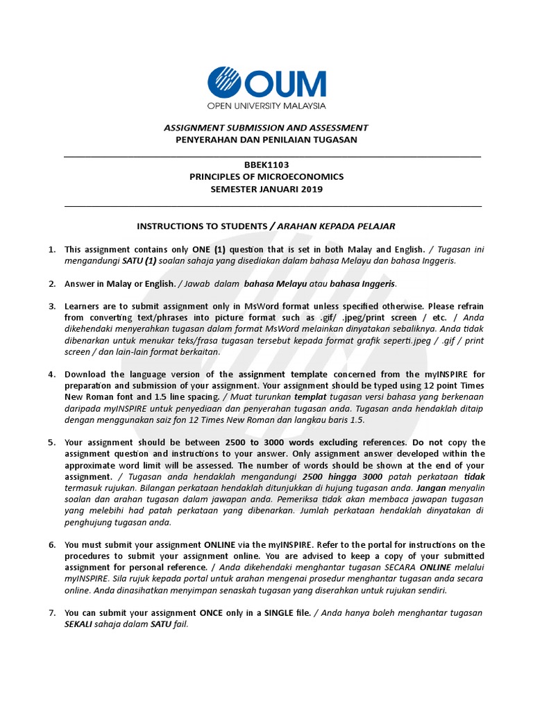 Assignment Rubric Prinsip Mikro Ekonomi | PDF