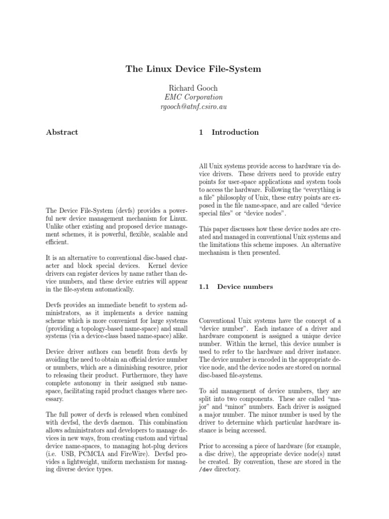 The Linux Device File-System: Richard Gooch EMC Corporation Rgooch@atnf ... The Linux Device File-System: Richard Gooch EMC Corporation Rgooch@atnf ...