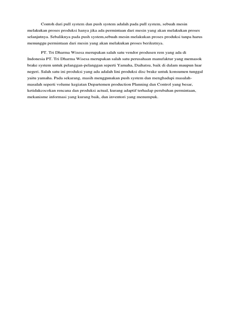 Contoh Dari Pull System Dan Push System Adalah Pada Pull System | PDF