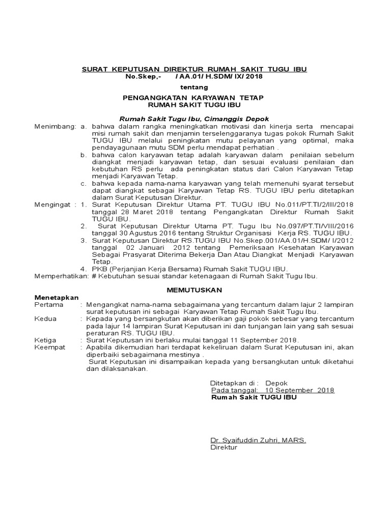 Kps 2 Ep 3 - (Dokumen) - SK Karyawan Tetap | PDF