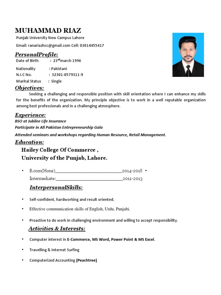 Muhammad Riaz: Personalprofile | PDF | Career & Growth
