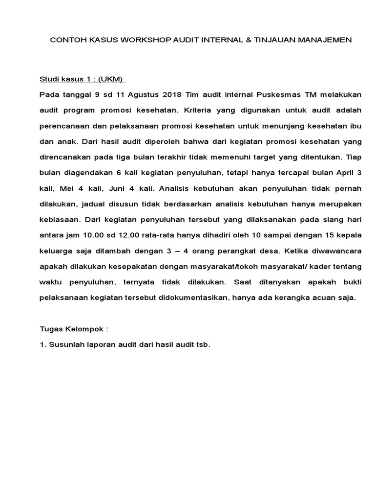 Soal 3 Kasus Workshop Audit Internal | PDF