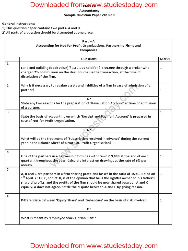 CBSE Class 12 Accountancy Sample Paper 2019 Solved.pdf | Balance Sheet ...
