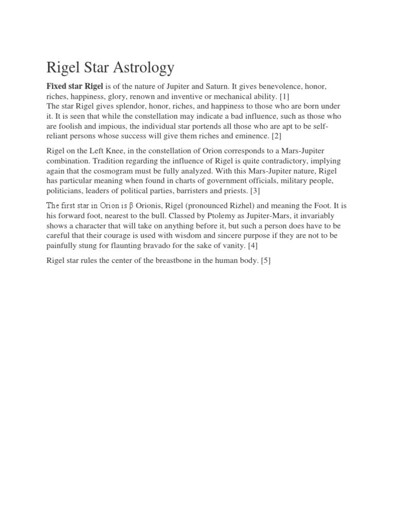 Rigel Star Astrology: Fixed Star Rigel Is of The Nature of Jupiter and ...