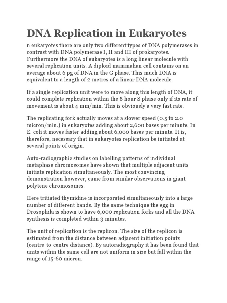 Replication in Eukaryotes | PDF | Dna Replication | Directionality ...