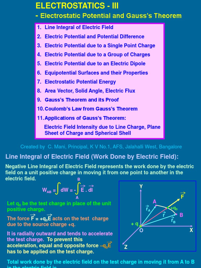 Understanding Electrostatics Through Line Integrals, Electric Potential ...