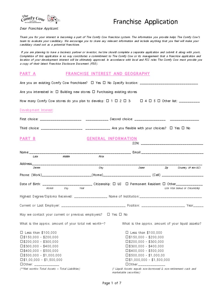 Ice Cream Shop Franchise Application Form | PDF | Franchising | Credit Card