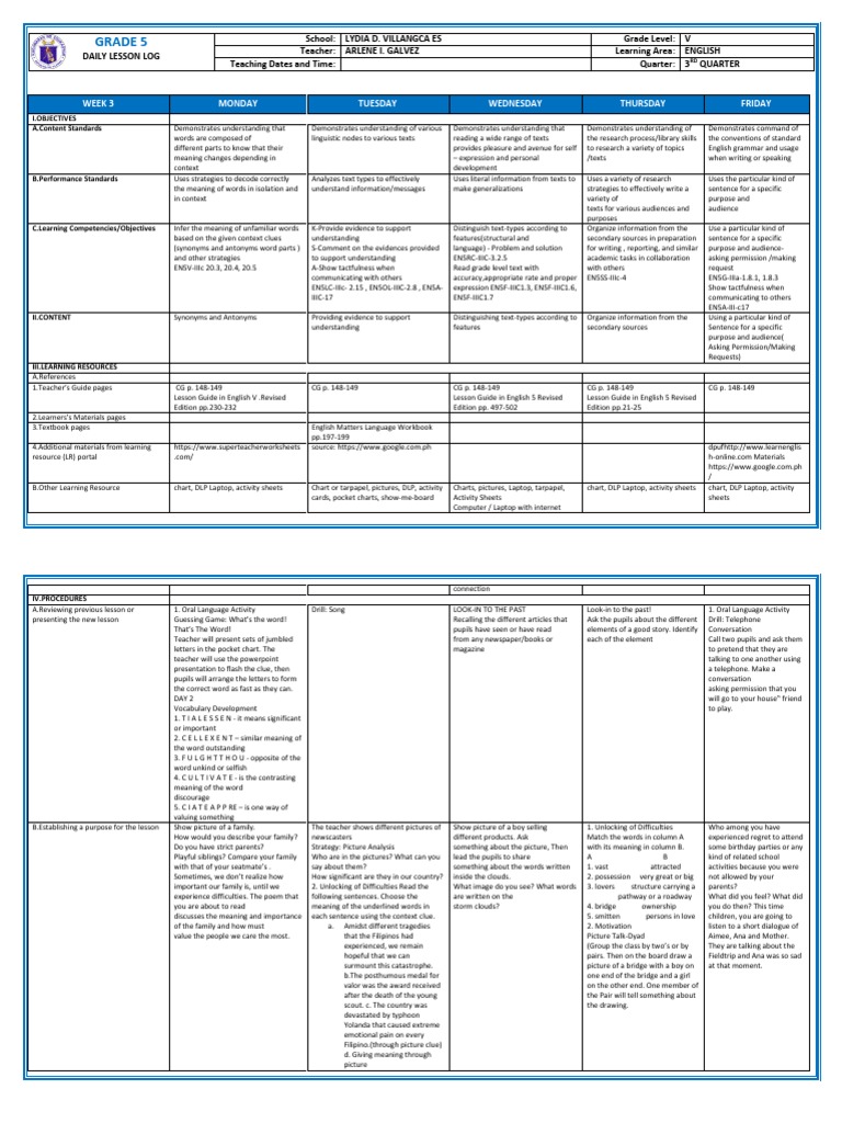 Grade 5 English Lesson Plan: Analyzing Text Types, Conducting Research ...