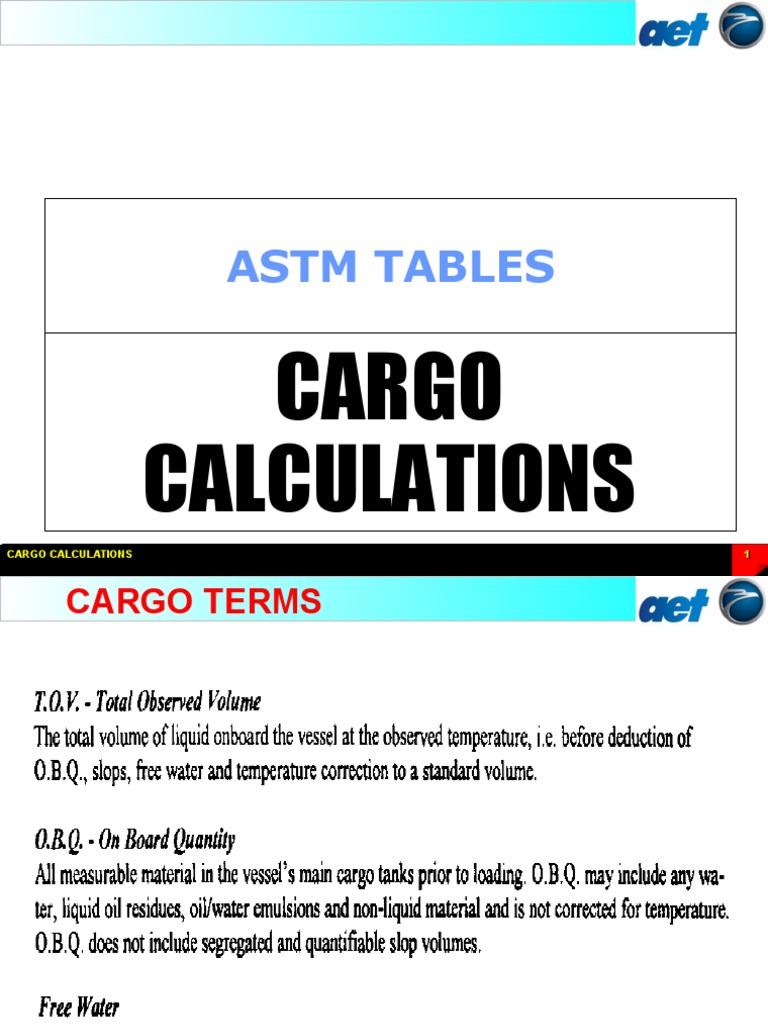 Cargo Calculation | PDF | Barrel (Unit) | Volume