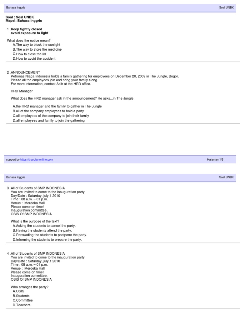 SOAL-Soal UNBK Bahasa Inggris PDF | PDF | Career & Growth | Travel SOAL-Soal UNBK Bahasa Inggris PDF | PDF | Career & Growth | Travel