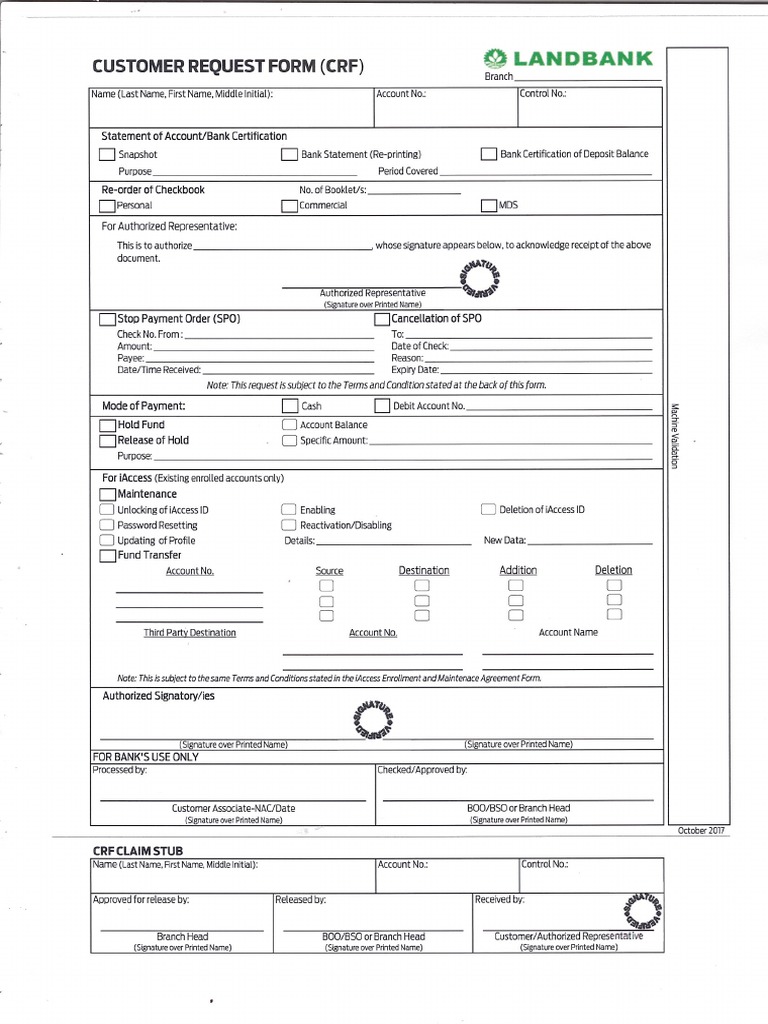 Customer Request Form LANDBANK | PDF