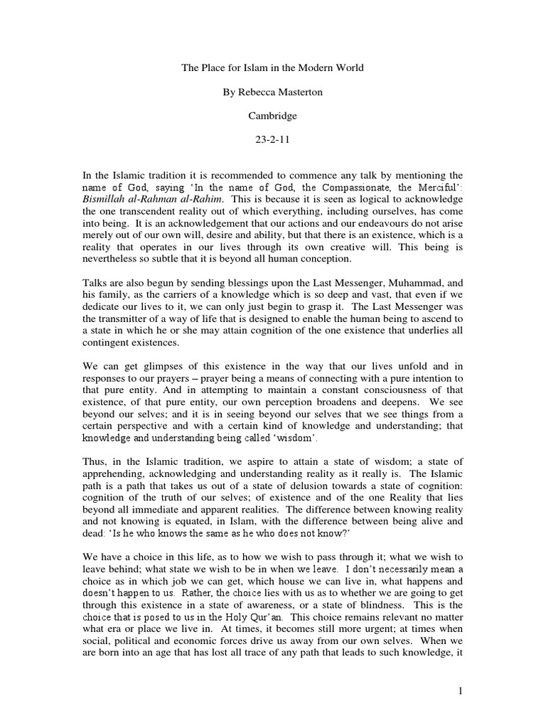 Rebecca Masterton: The Place For Islam in The Modern World | PDF ...