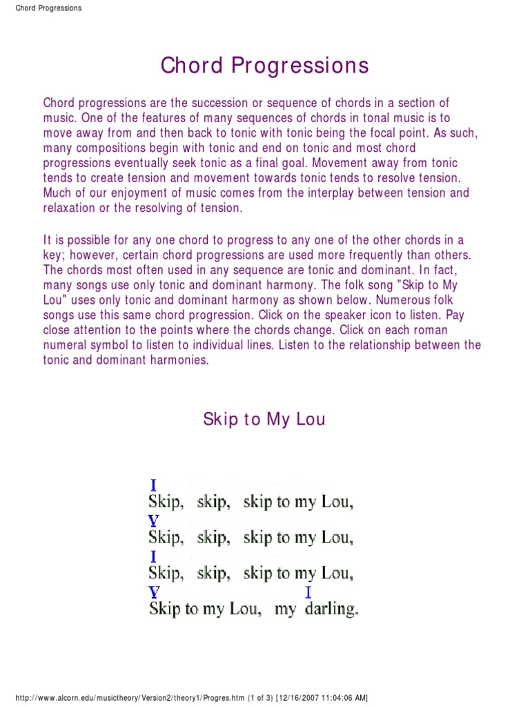 Chord Progressions: Skip To My Lou | PDF | Chord (Music) | Harmony