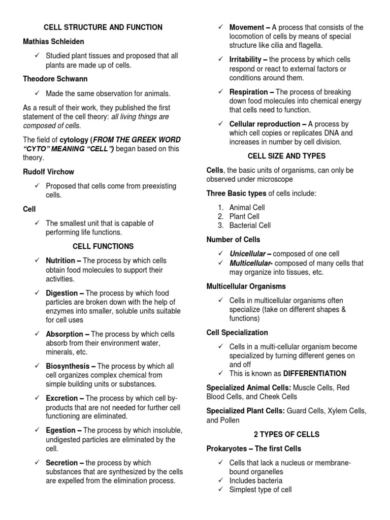 Cell Structure and Function Reviewer | PDF | Endoplasmic Reticulum ...
