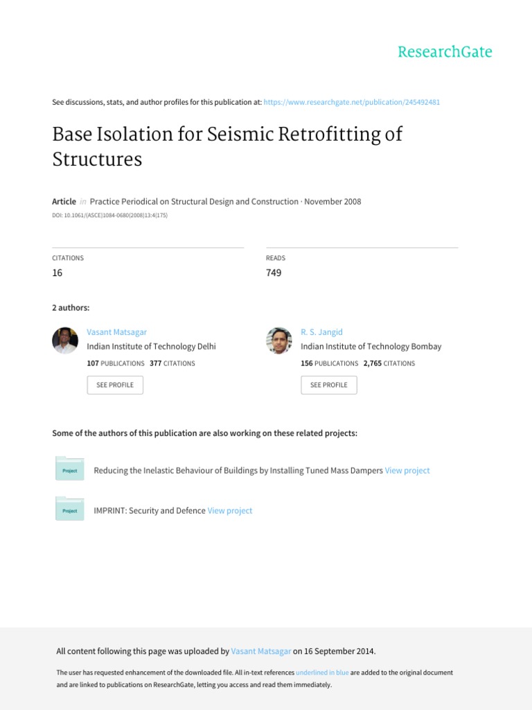 Base Isolation For Seismic Retrofitting PDF | PDF | Earthquakes ...