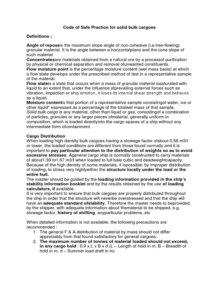 Safe Practices for Solid Bulk Cargoes | PDF | Cargo | Ships