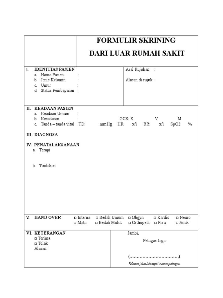 Formulir Skrining Pasien Rawat Inap | PDF