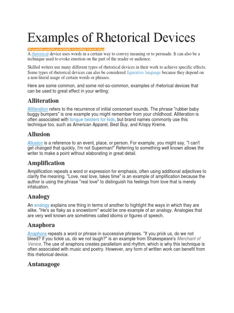 Rhetorical Devices and Definitions | PDF | Metaphor | Grammar