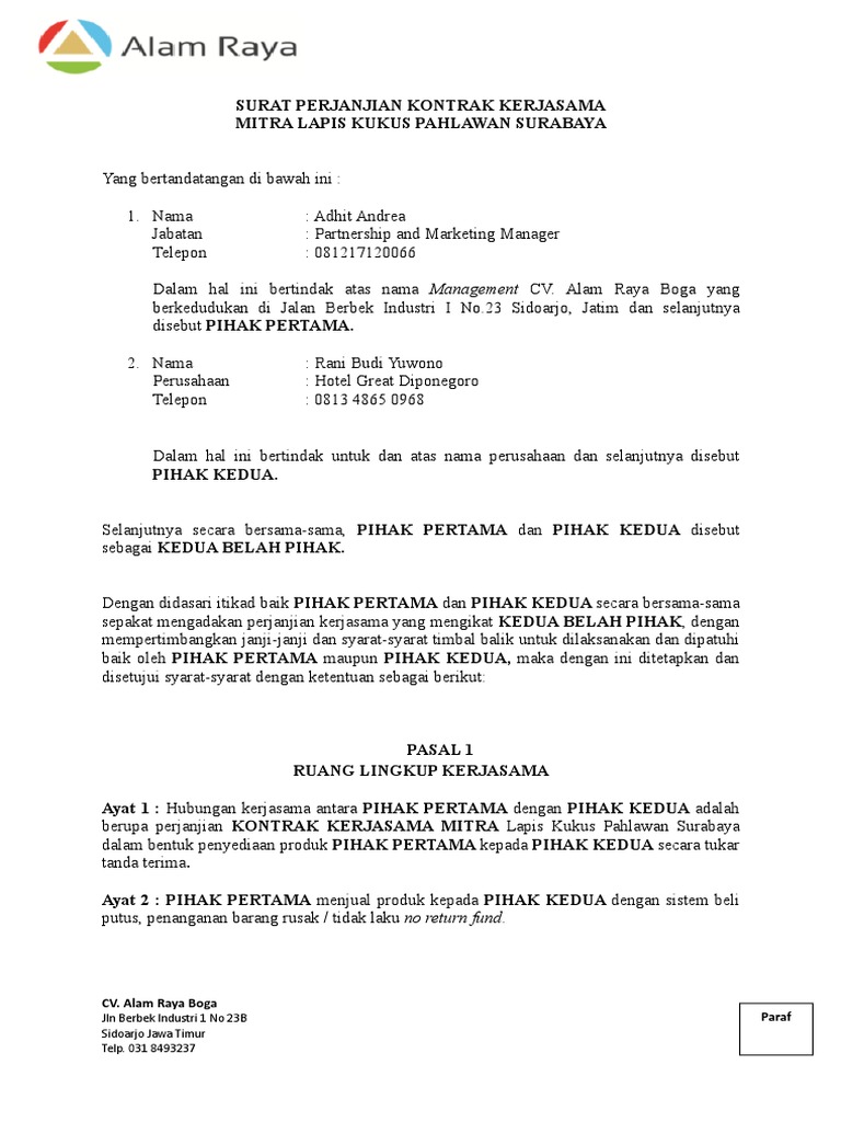 Draft MOU Alam Raya Boga - Great Diponegoro | PDF | Hukum
