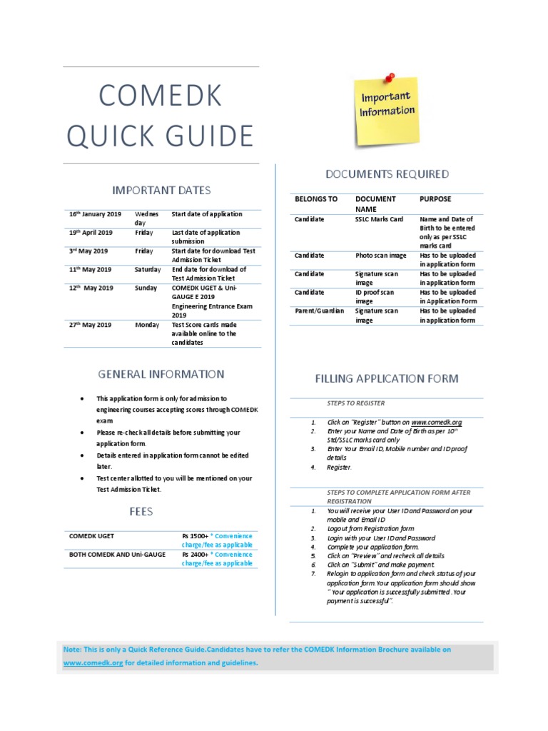 Comedk Quick Guide: Important Dates Documents Required | PDF ...