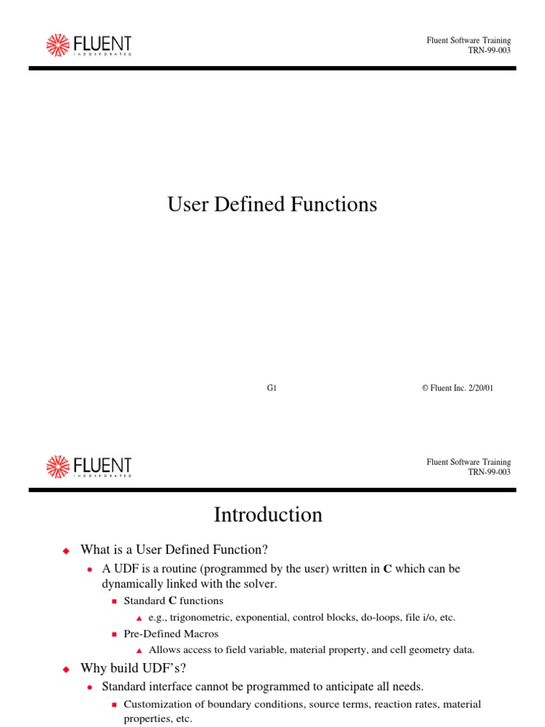 User Defined Functions: Fluent Software Training TRN-99-003 | PDF | Fluid Dynamics | Physical ...