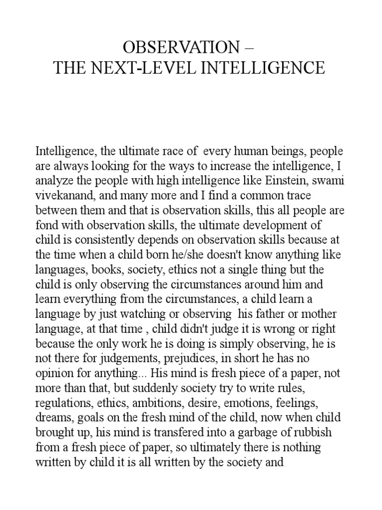Observation - The Next-Level Intelligence | PDF | Intelligence | Emotions