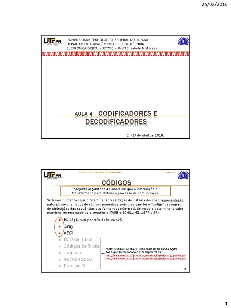 Apresentação sobre codificadores e decodificadores digitais: códigos ...