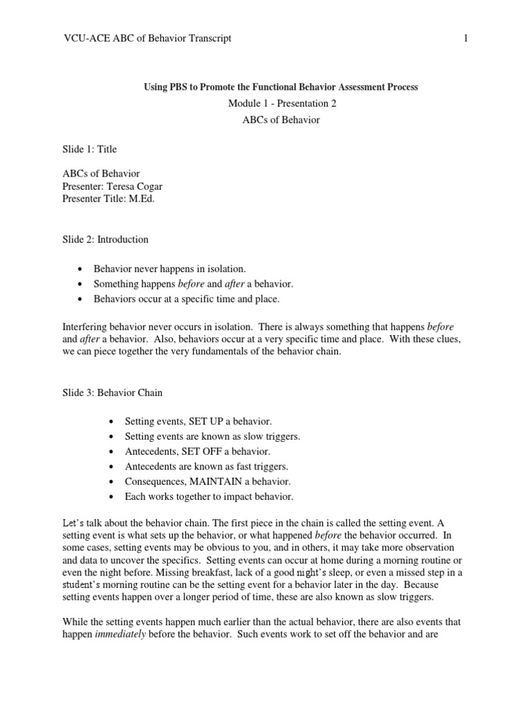 Using PBS To Promote The Functional Behavior Assessment Process | PDF ...