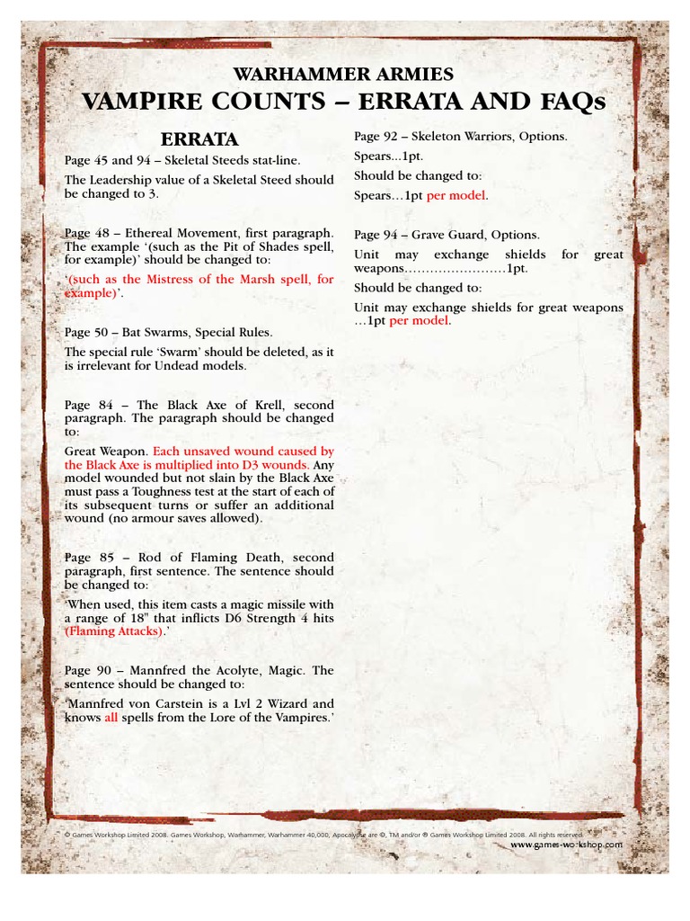 Vampire - Counts 7th FAQ - 2008 PDF | PDF | Vampires | Fantasy