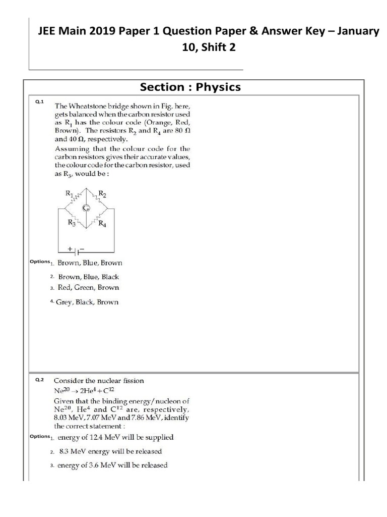 JEE Main 2019 Paper 1 Solutions | PDF | Teaching Methods & Materials ...