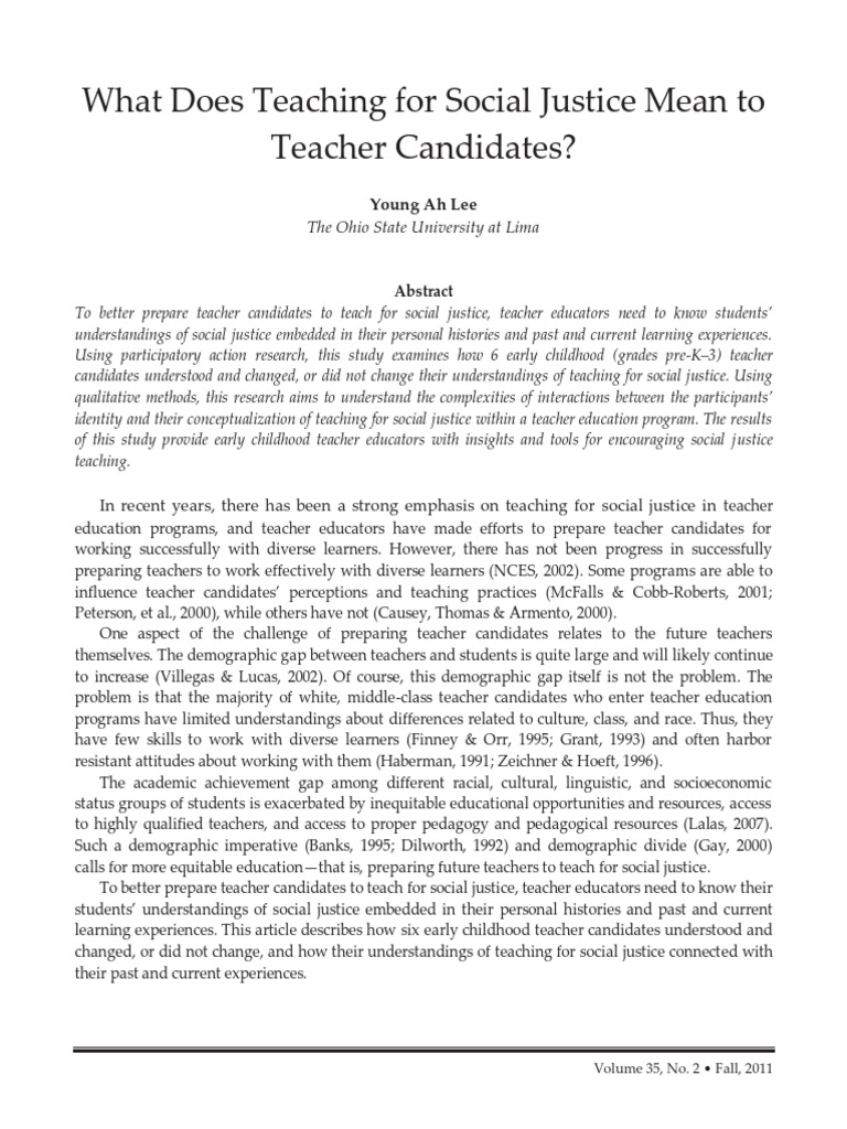 What Does Teaching For Social Justice Mean To Teacher Candidates | PDF ...