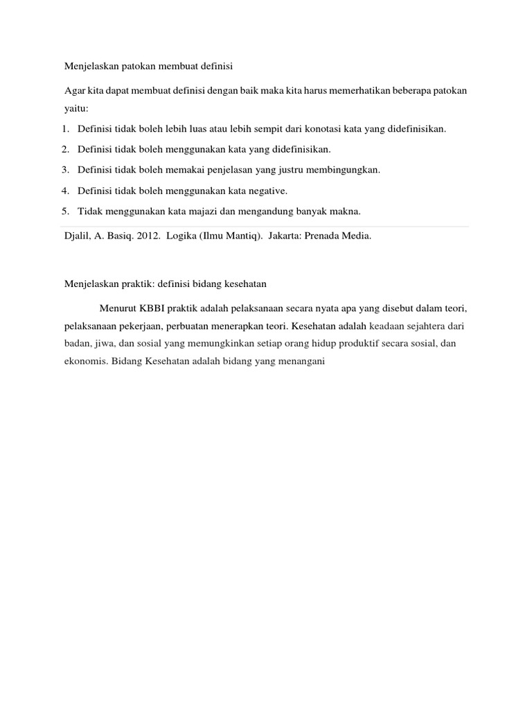 Menjelaskan Patokan Membuat Definisi | PDF | Karier & Perkembangan