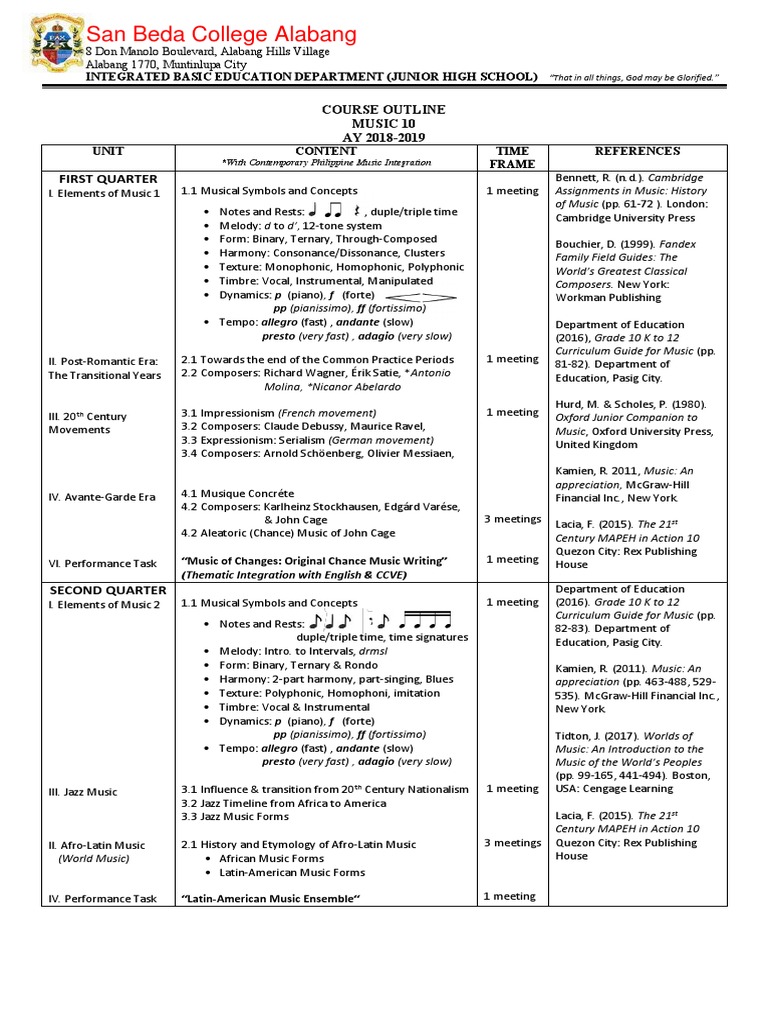 Grade 10 - Course Outline | PDF | Tempo | Musicology