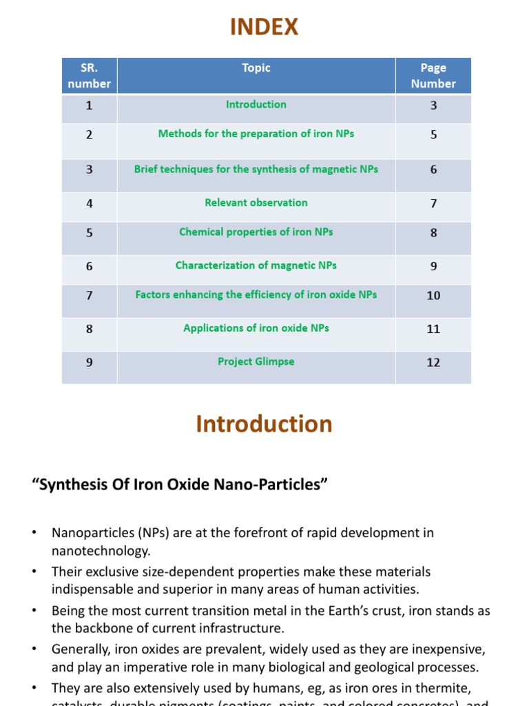 Index: SR. Number Topic Number | PDF | Iron | Nanoparticle