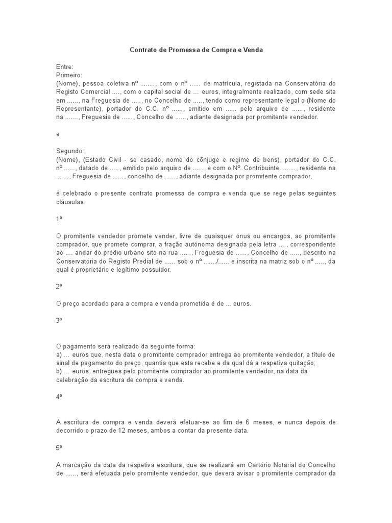 Minuta Contrato Promessa de Compra Venda | PDF