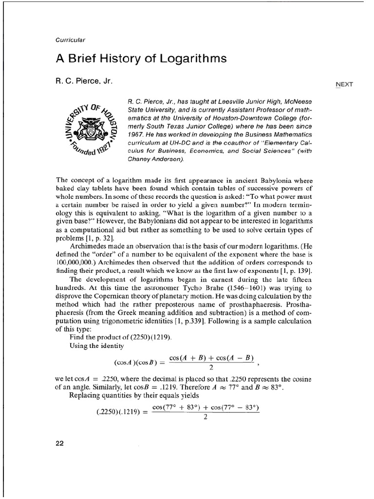 A Brief History of Logarithms PDF | PDF