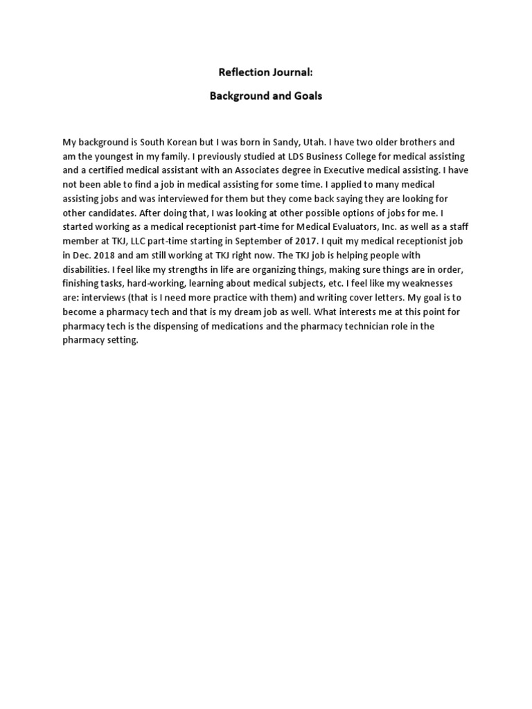 Reflection Journal-Background and Goals | PDF