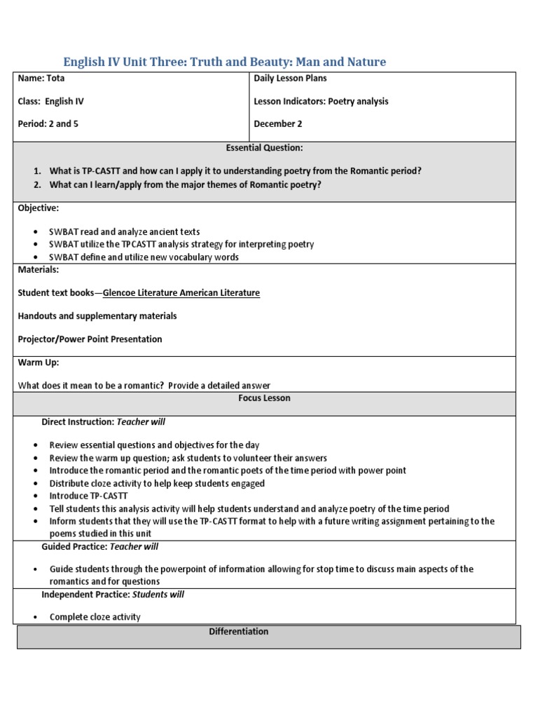 English IV Unit Three Truth and Beauty - Man and Nature | PDF ...