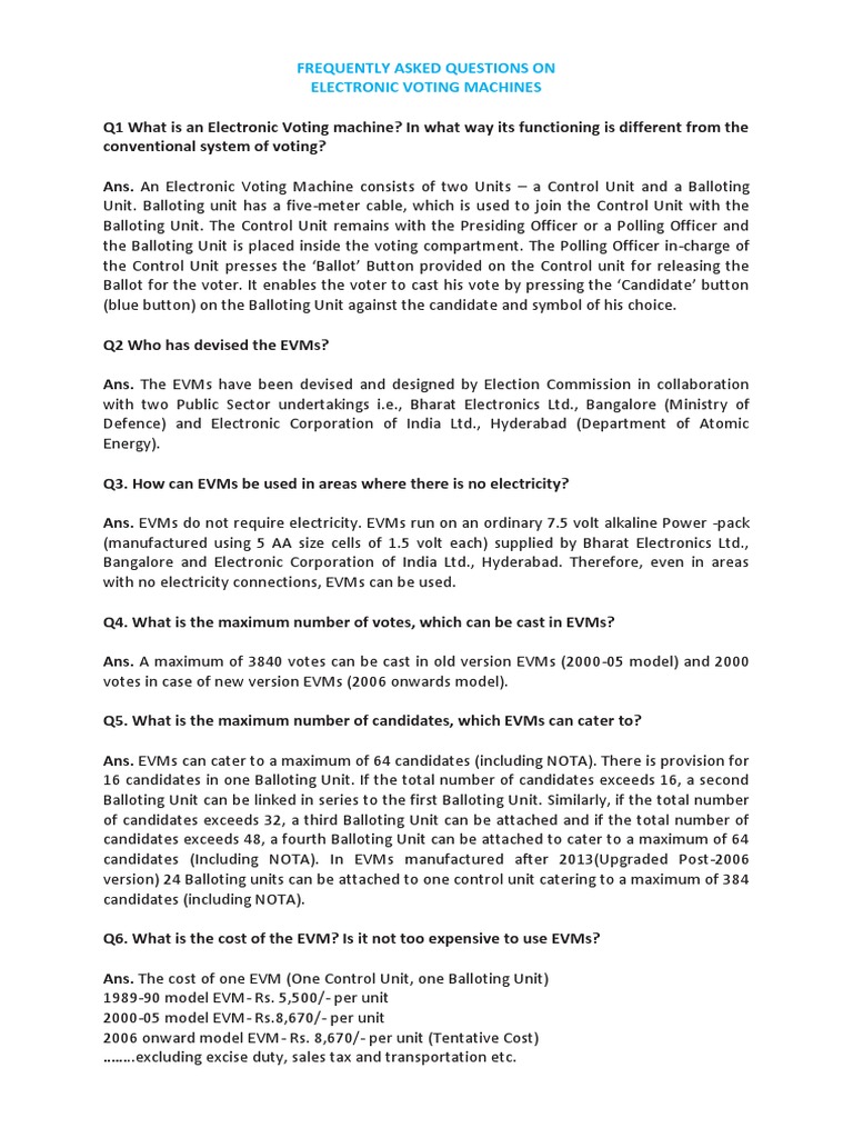 Frequently Asked Questions On Electronic Voting Machines | Download ...