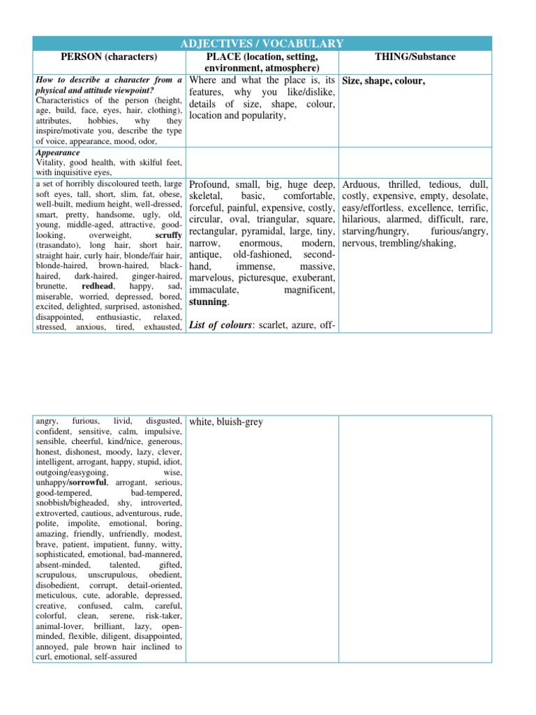 Adjectives - Descriptive Writing | PDF | Poetry | Cognitive Science