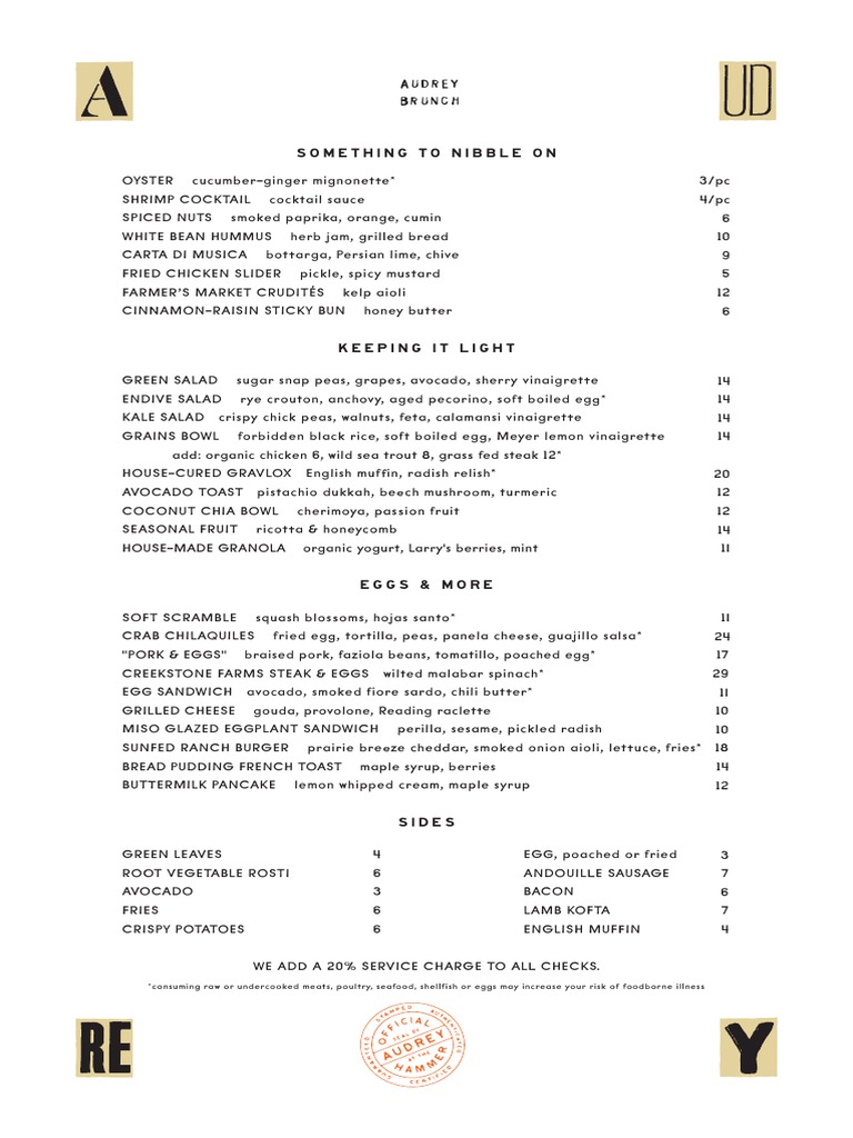 Audrey Menu Brunch 4.12.19 | PDF | Rose | Salad