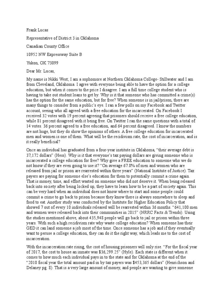 Letter | PDF | Recidivism | Prison