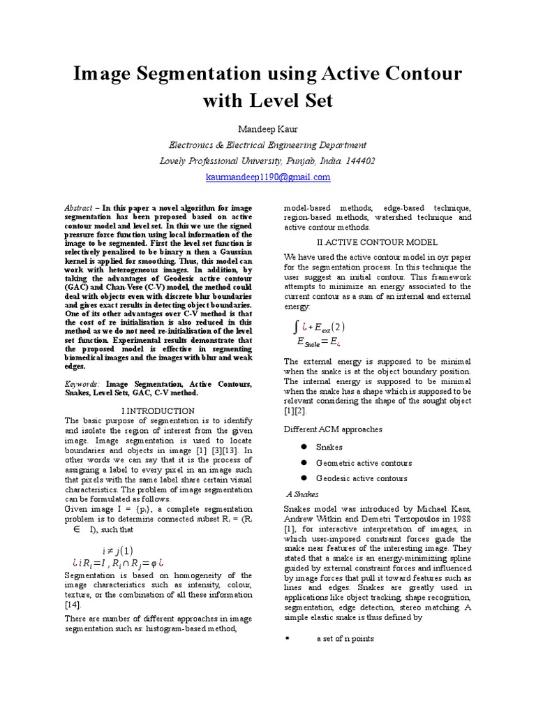 Image Segmentation Using Active Contour With Level Set | PDF | Image Segmentation | Applied ...