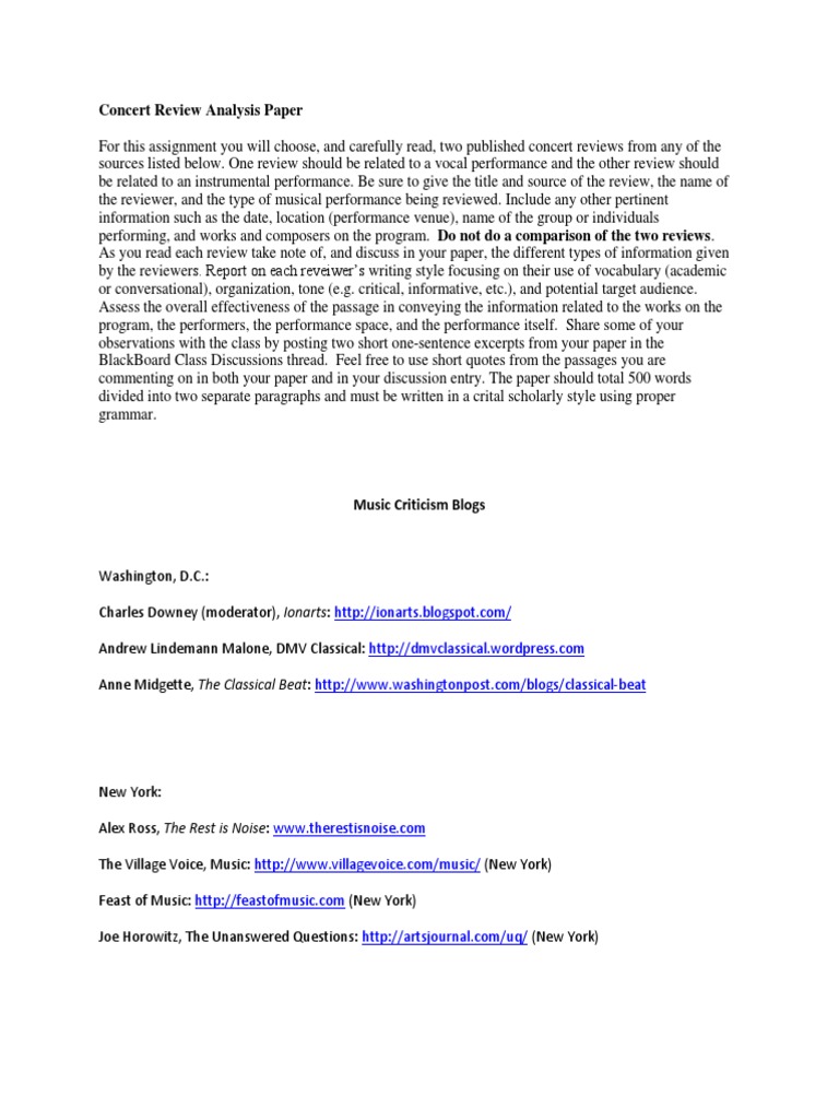 Concert Review Analysis Paper Assignment Description | PDF | Newspapers ...